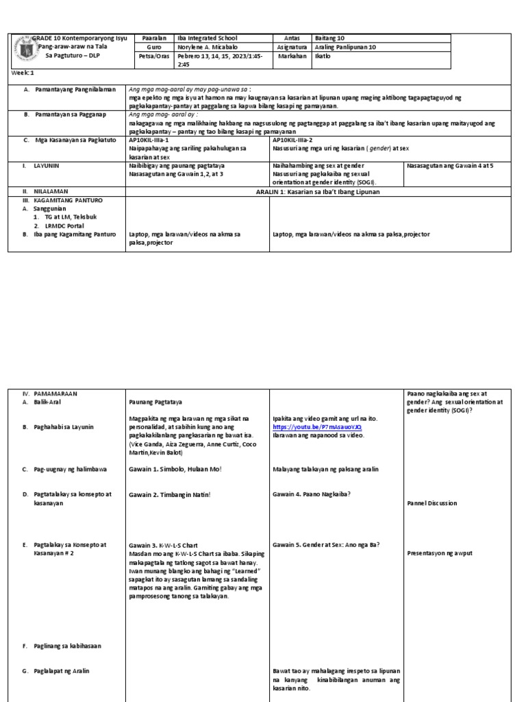 DLL Grade 10 3rdQ Week 1 10 | PDF