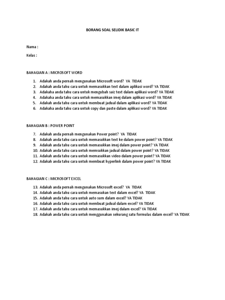 Borang Soal Selidik Basic It | PDF