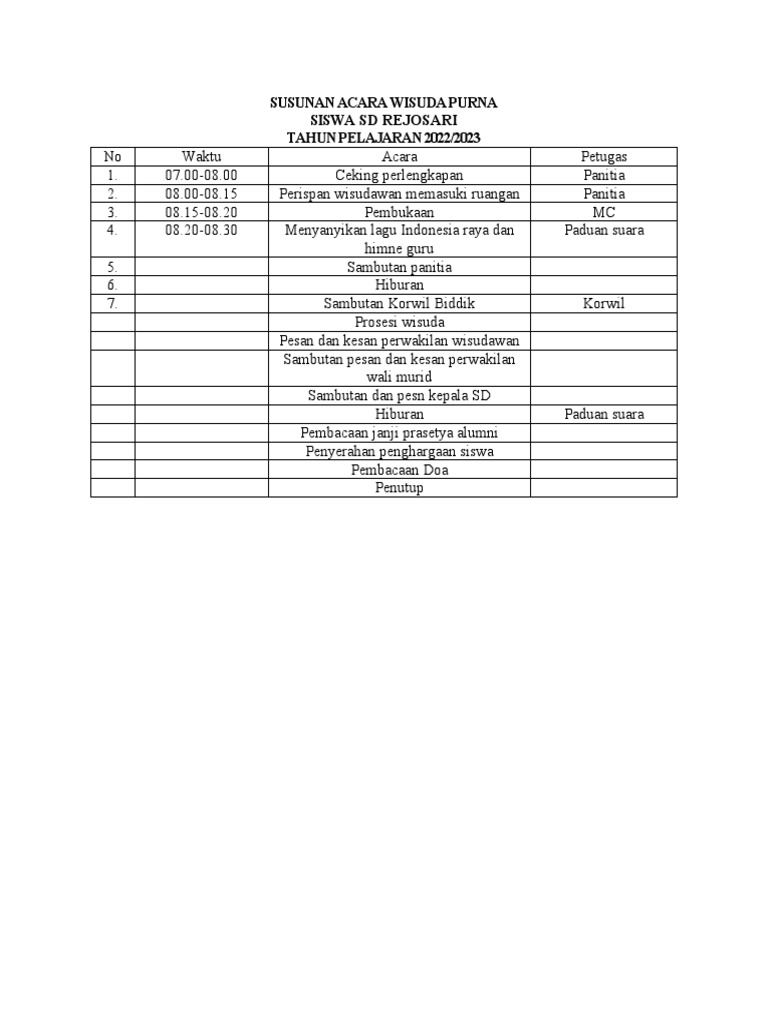 Susunan Acara Wisuda Purna Siswa | PDF