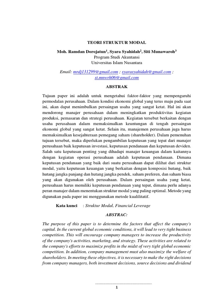 Paper Struktur Modal - Kelompok 1 | PDF