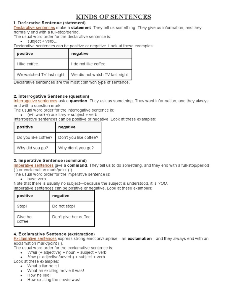 Kind of Sentences | PDF