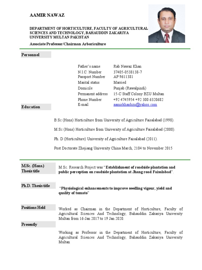 Prof. Dr. Aamir Nawaz - CV | PDF