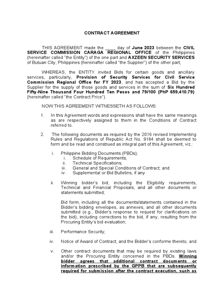 EDITED Contract Agreement Form For The Procurement of Security Serivces ...