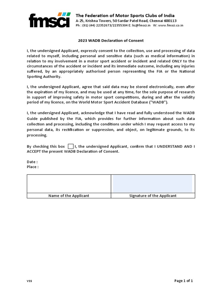 2023.fia .Wadb .Declaration | PDF | Finance & Money Management
