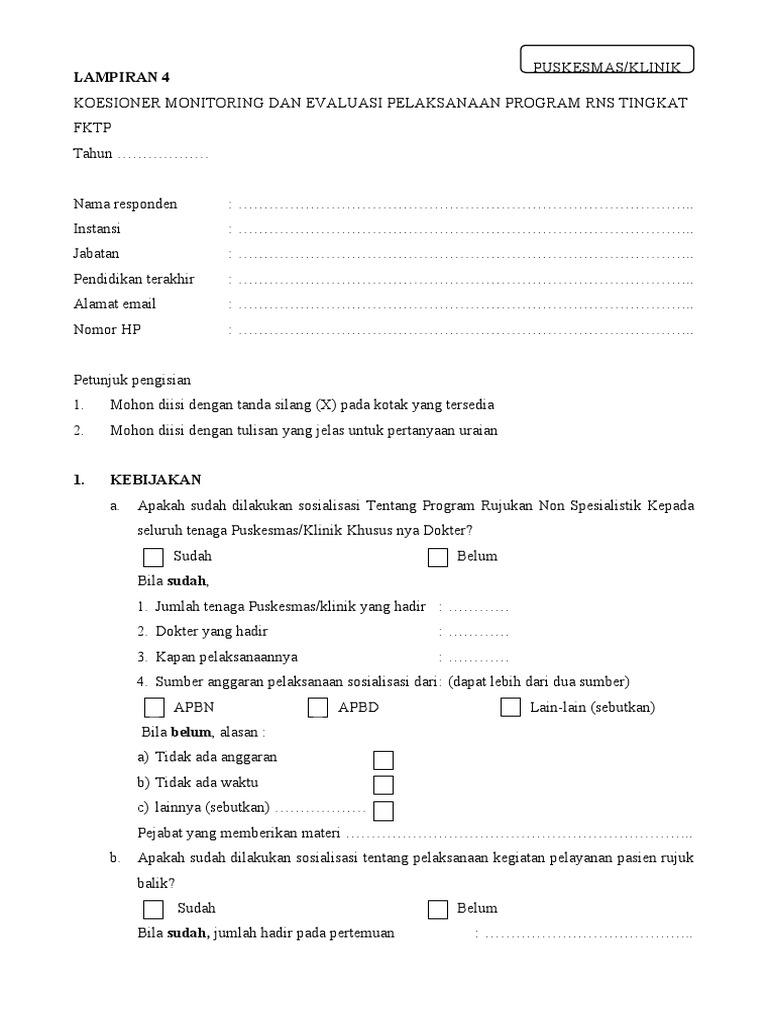 Kuesioner Monitoring RNS FKTP | PDF