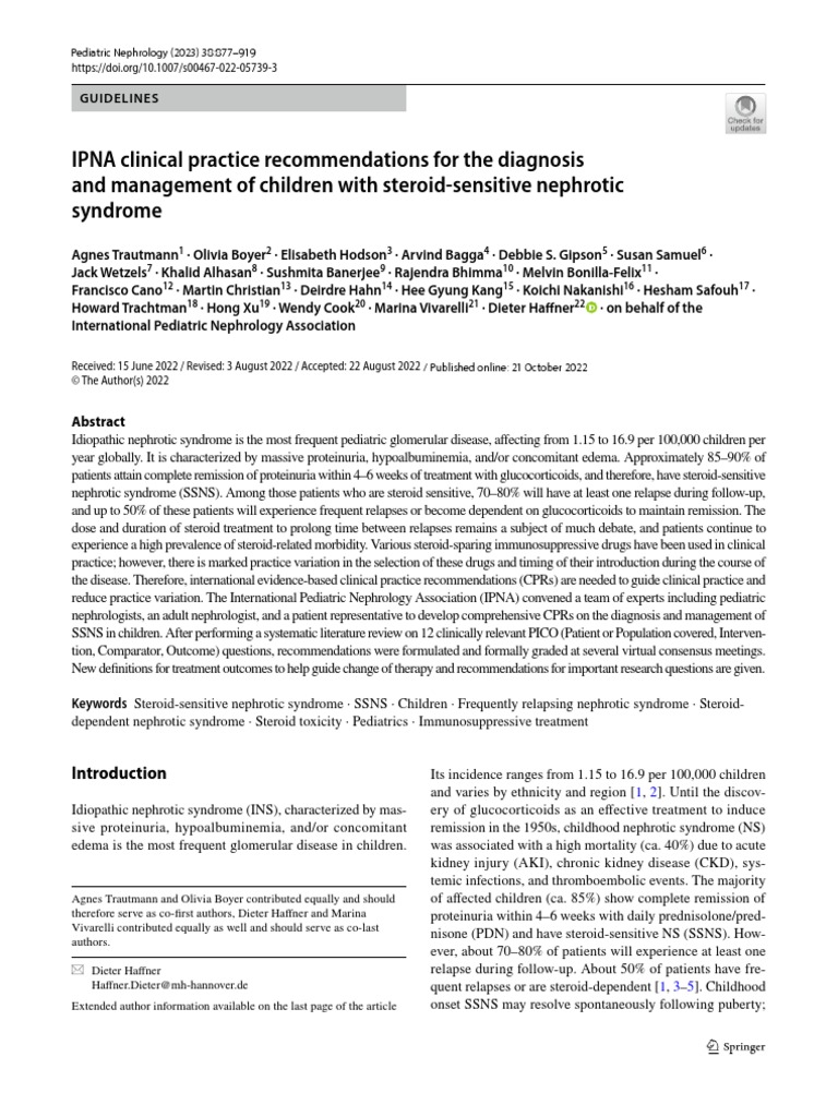 IPNA Clinical Practice Recommendations For The Diagnosis and Management ...