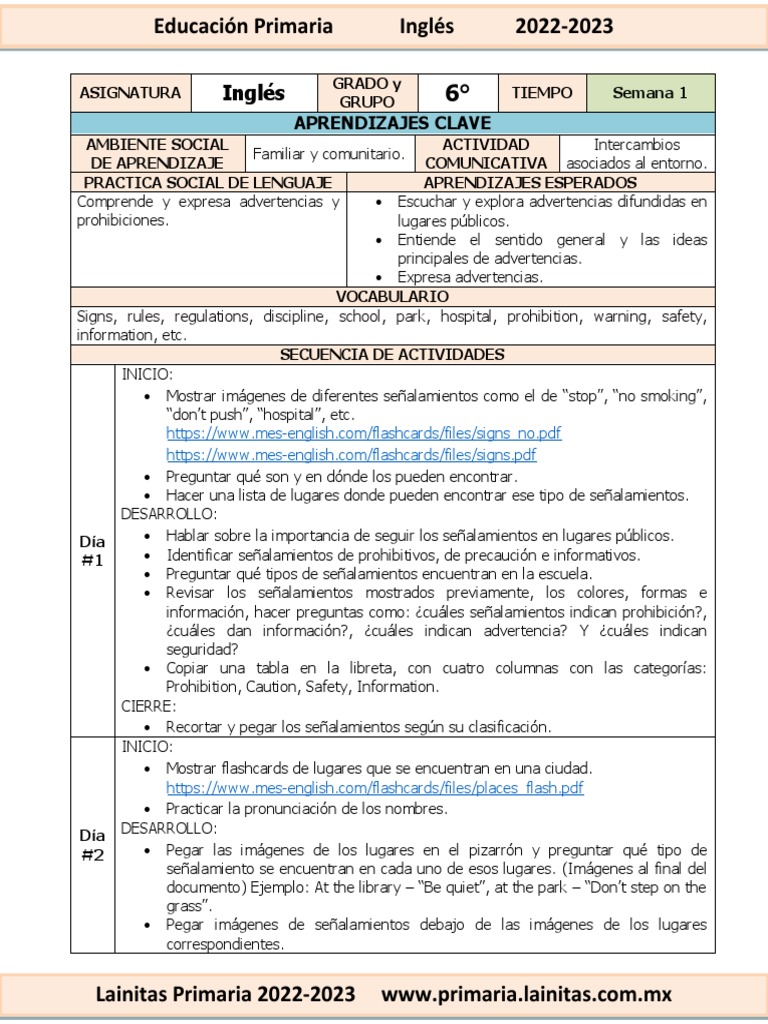 Junio - 6to Grado Ingl俿 (2022-2023) | PDF