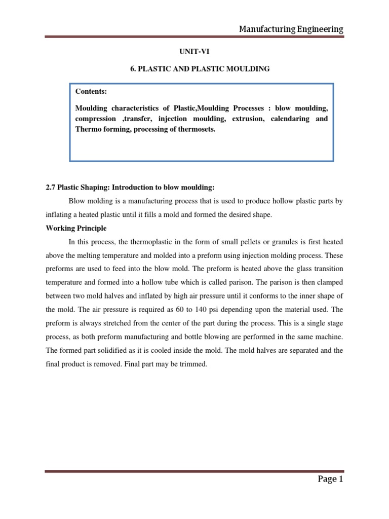 Overview of Plastic Moulding Processes | PDF | Plastic | Thermoplastic