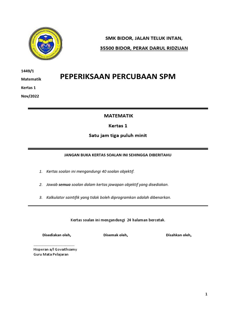 K1 TRIAL SPM SMKB | PDF