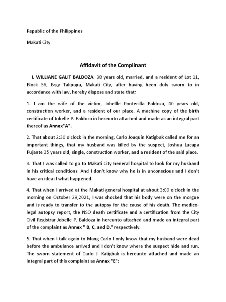 Affidavit of Murder Complaint | PDF