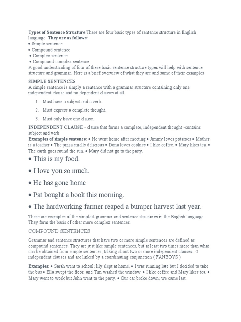 Types of Sentence Structure | PDF