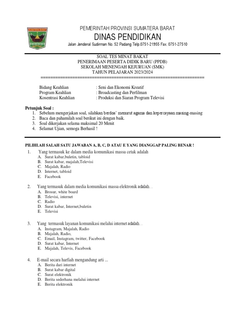 Soal TMB PSPTV-broadcasting OKE | PDF