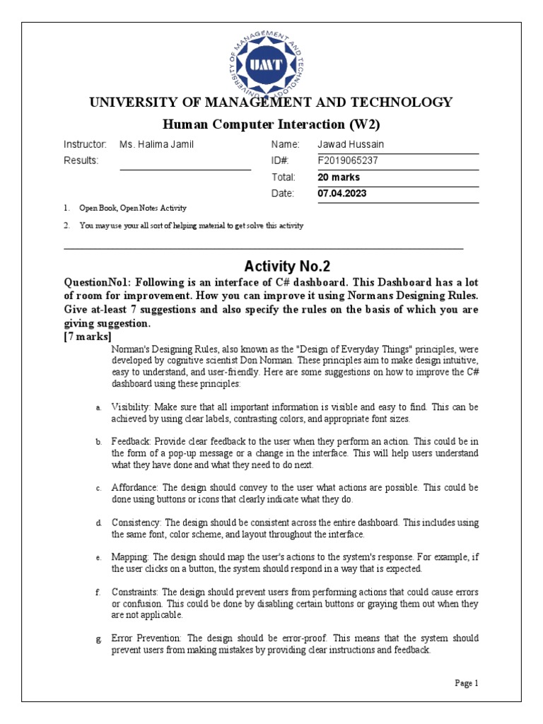 Hci Activity Pdf Human Computer Interaction Usability