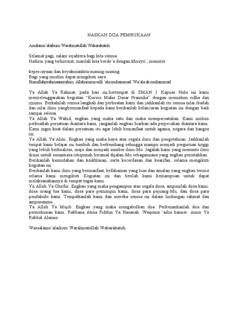 Naskah Doa Pembukaan | PDF | Pengembangan Diri