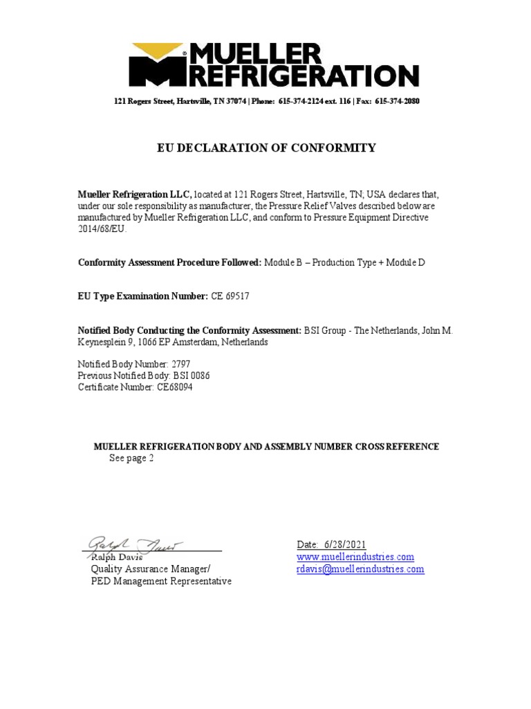 PED Declaration of Conformity Relief Valves 21 | PDF