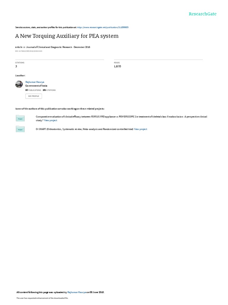 A New Torquing Auxiliary For PEA System | PDF | Orthodontics ...