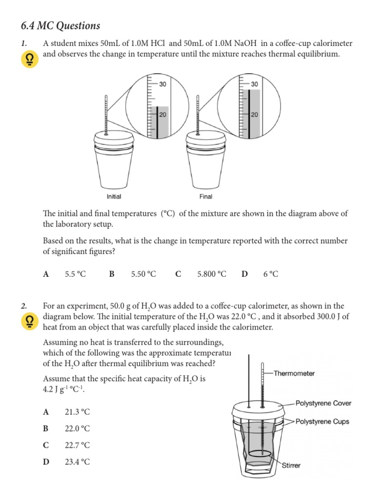 6.4 Heat Capacity and Calorimetry MC Questions | PDF | Heat | Water