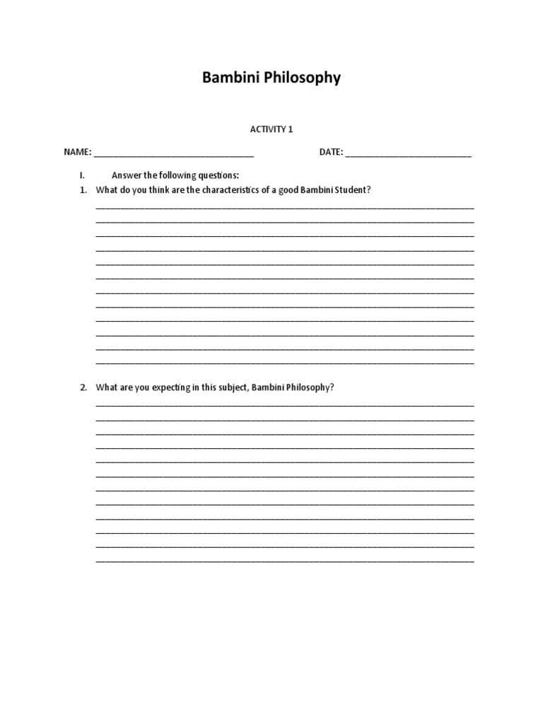 Bambini Philosophy Activity 1 | PDF | Business
