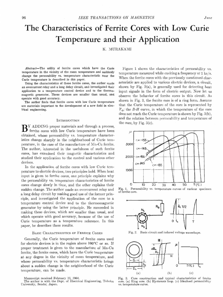 The Characteristics S F Ferrite Cores With Curie Temperature and Their ...