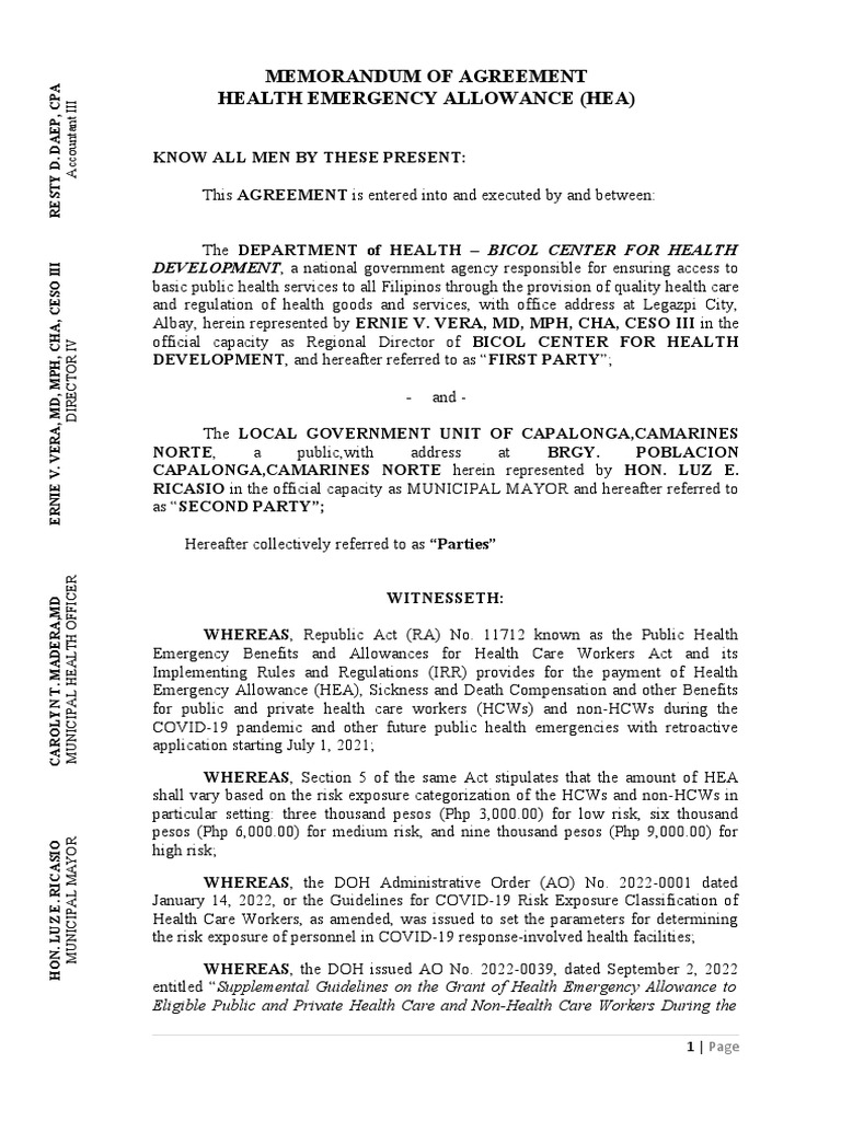 FINAL HEA MOA-Generic MOA - Health Emergency Allowance - LS Approved - With Issuance Number ...