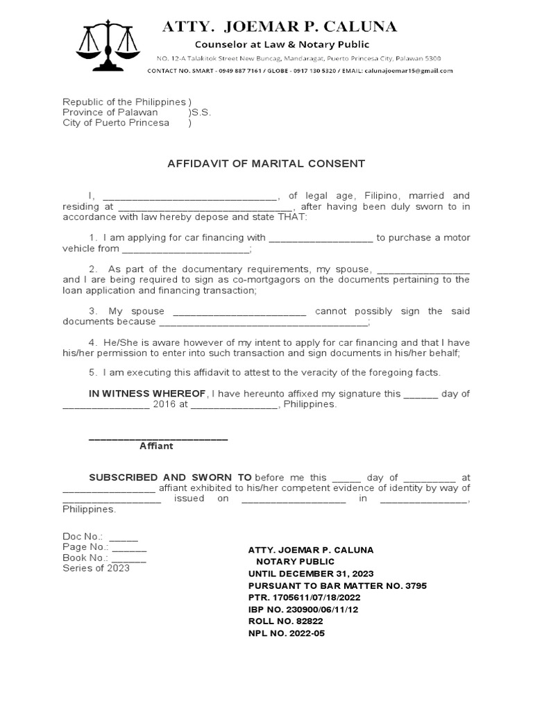 Affidavit of Marital Consent | PDF