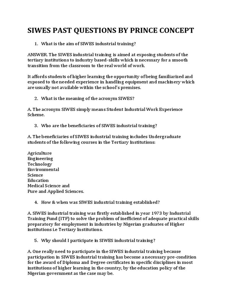 Siwes Past Questions by Prince Concept | PDF
