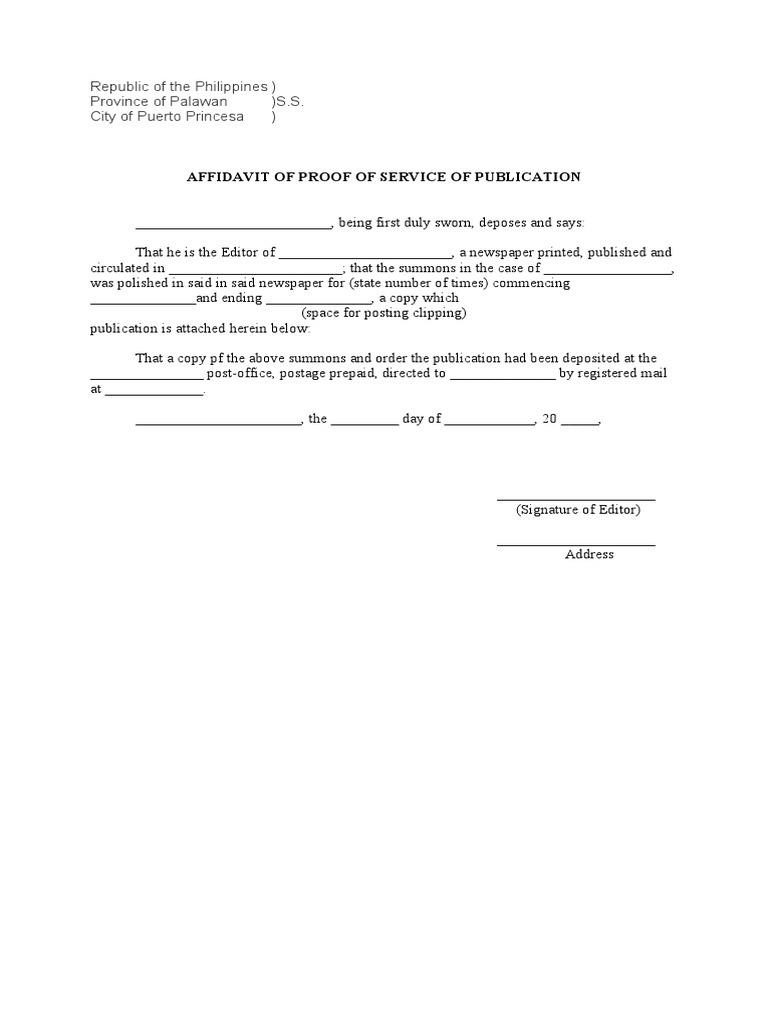 Affidavit of Proof of Service of Publication | PDF