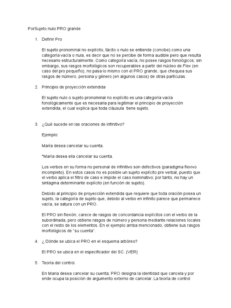 El Sujeto Nulo en la Gramática | PDF