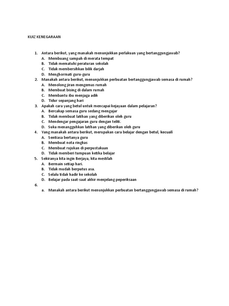 KUIZ KENEGARAAN Tahun 4 ms3 | PDF