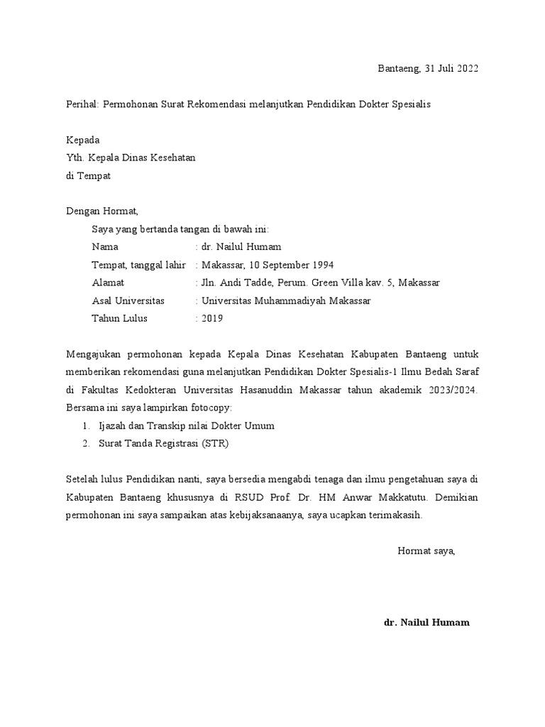 Surat Permohonan Sp Dinkes | PDF
