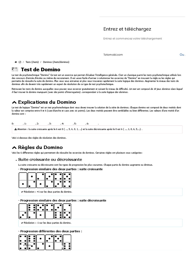 Tests QI - Tests Dominos - Jeux Dominos - Exercices Domino Gratuit | PDF