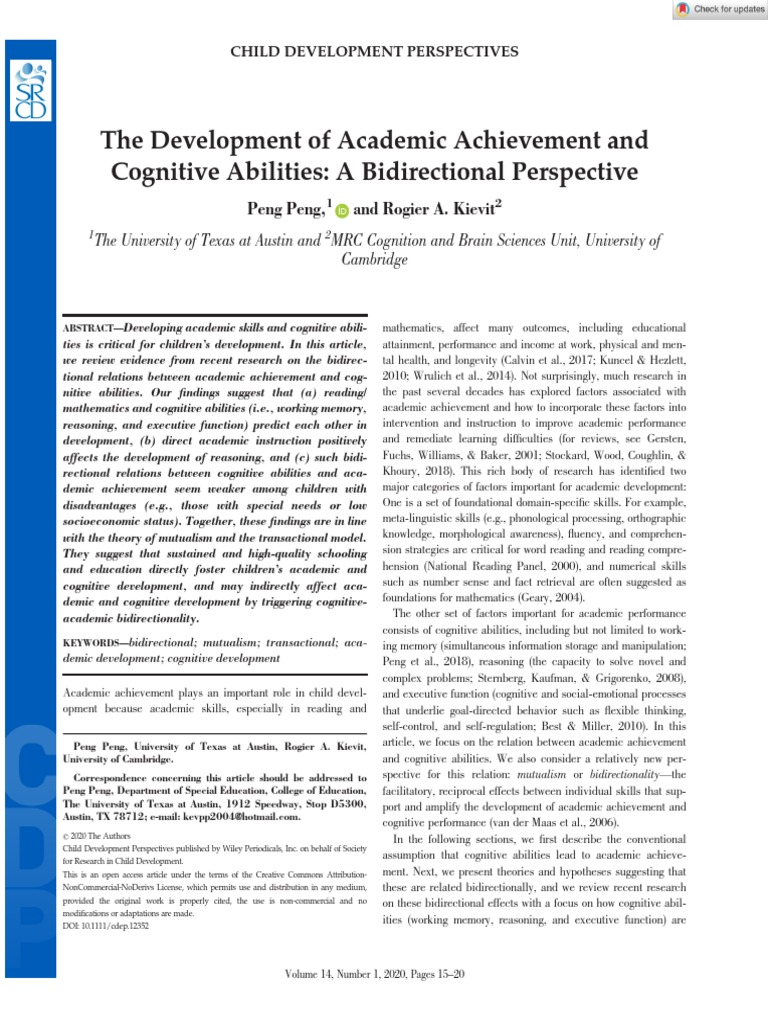 Child Dev Perspectives - 2020 - Peng - The Development of Academic ...