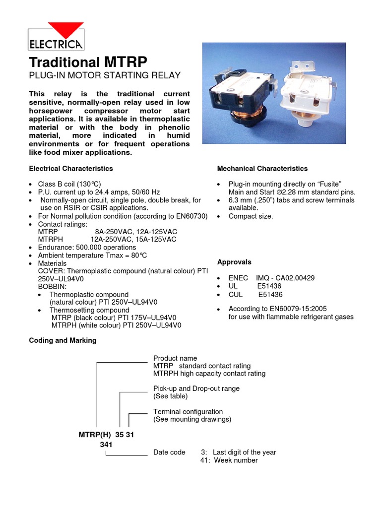 MTRP Plug-In Motor Starting Relay | PDF | Relay | Switch