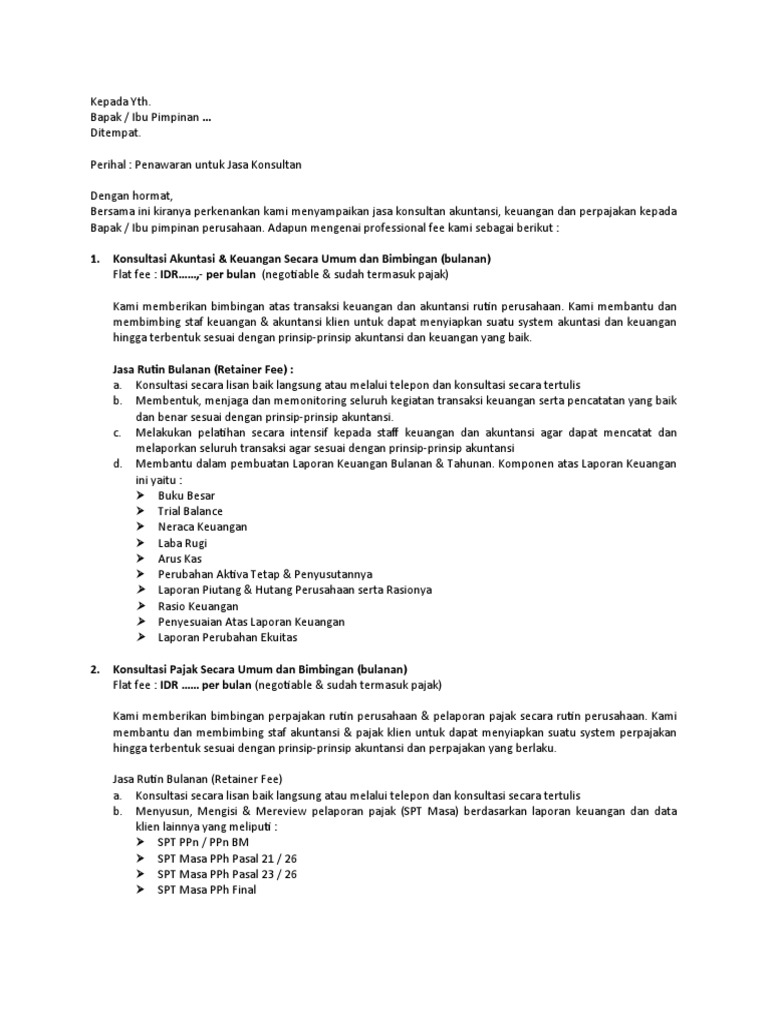 Proposal Penawaran Jasa Konsultasi Akuntansi, Keuangan & Pajak Bulanan ...