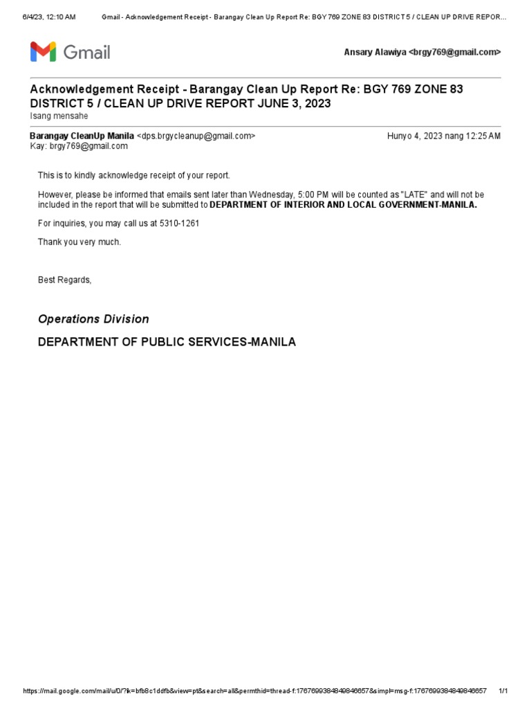 Gmail - Acknowledgement Receipt - Barangay Clean Up Report Re_ BGY 769 ...