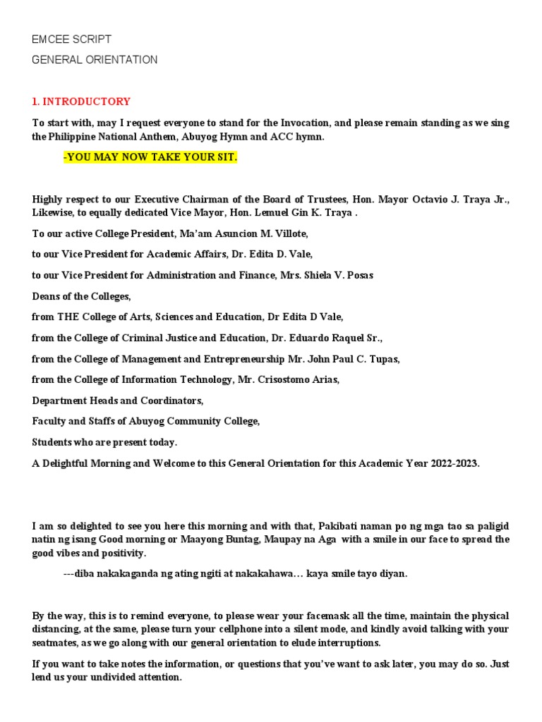 SCRIPT GENERAL ORIENTATION | PDF