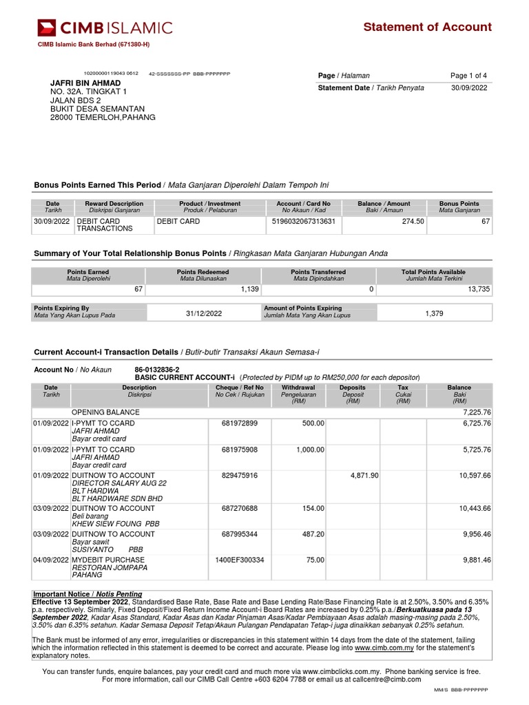 Statement of Account: No. 32A. Tingkat 1 Jalan Bds 2 Bukit Desa ...