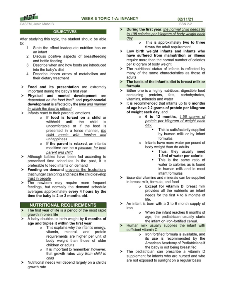 Week6Handout NDT TOPIC-1A INFANCY | PDF | Wellness