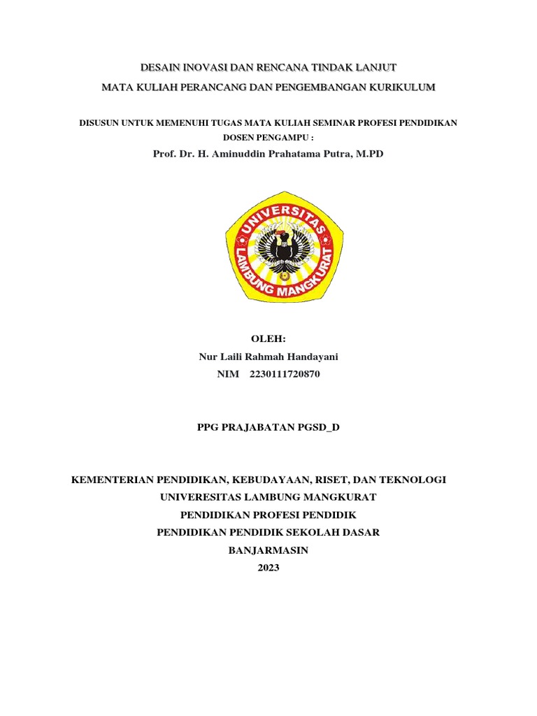 Desain Inovasi Dan Rencana Tindak Lanjut - Nur Laili Rahmah Handayani | PDF