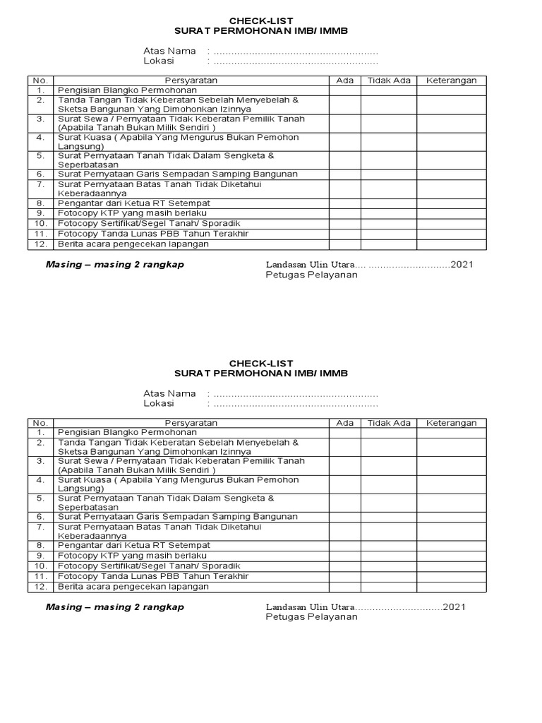 Blangko Permohonan Imb Rumah | PDF | Hukum