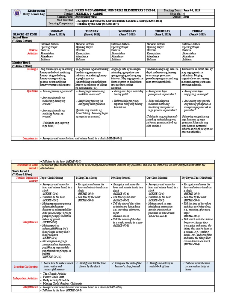 Kindergarten-DLL-MELC-Q4-Week 6 | PDF