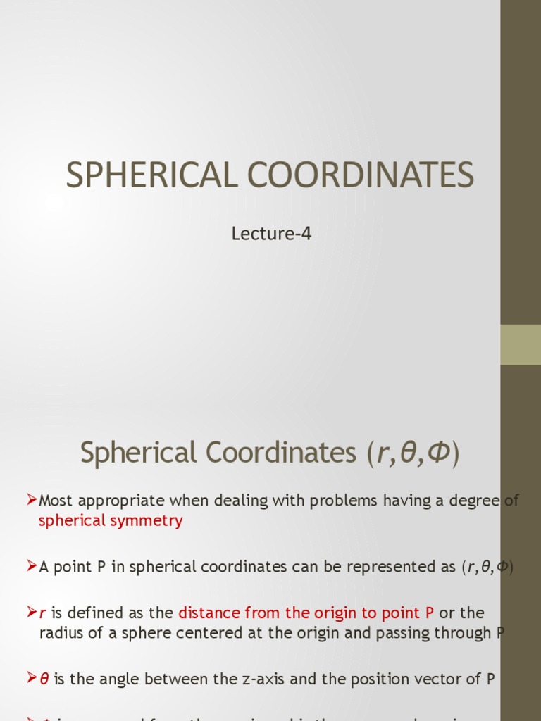 Lecture-4 Spherical Coordinates | Download Free PDF | Coordinate System ...
