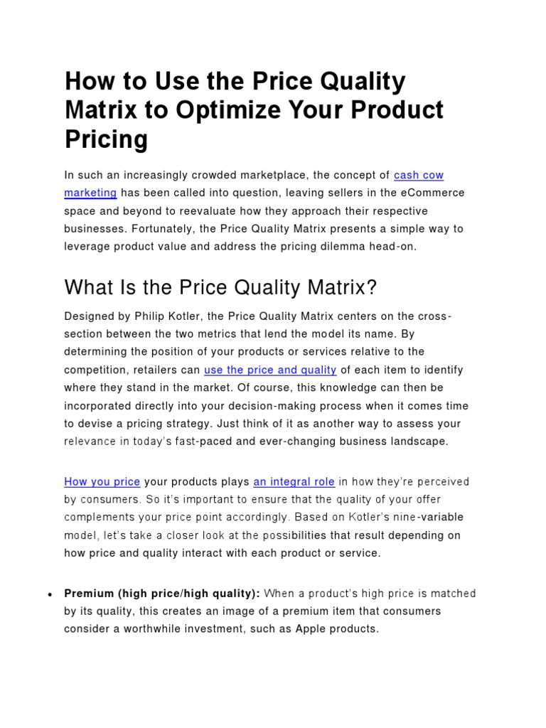 Price Quality Matrix To Optimize Your Product Pricing | PDF | Pricing ...