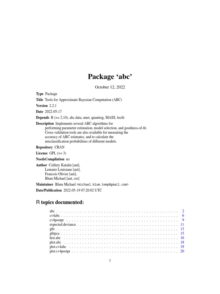 Package Abc': R Topics Documented | Download Free PDF | Artificial Neural Network | Statistics