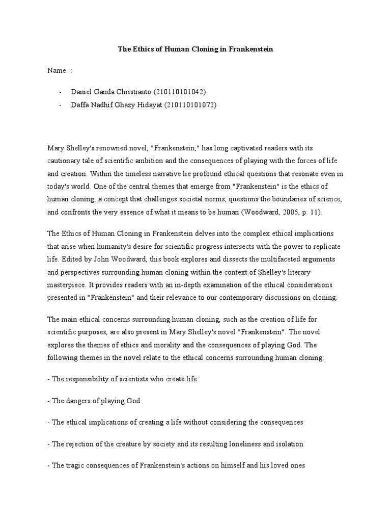 The Ethics of Human Cloning in Frankenstein | PDF