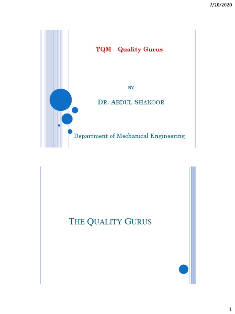 Lecture 9 - Quality Gurus | PDF | Lean Manufacturing | Production And Manufacturing