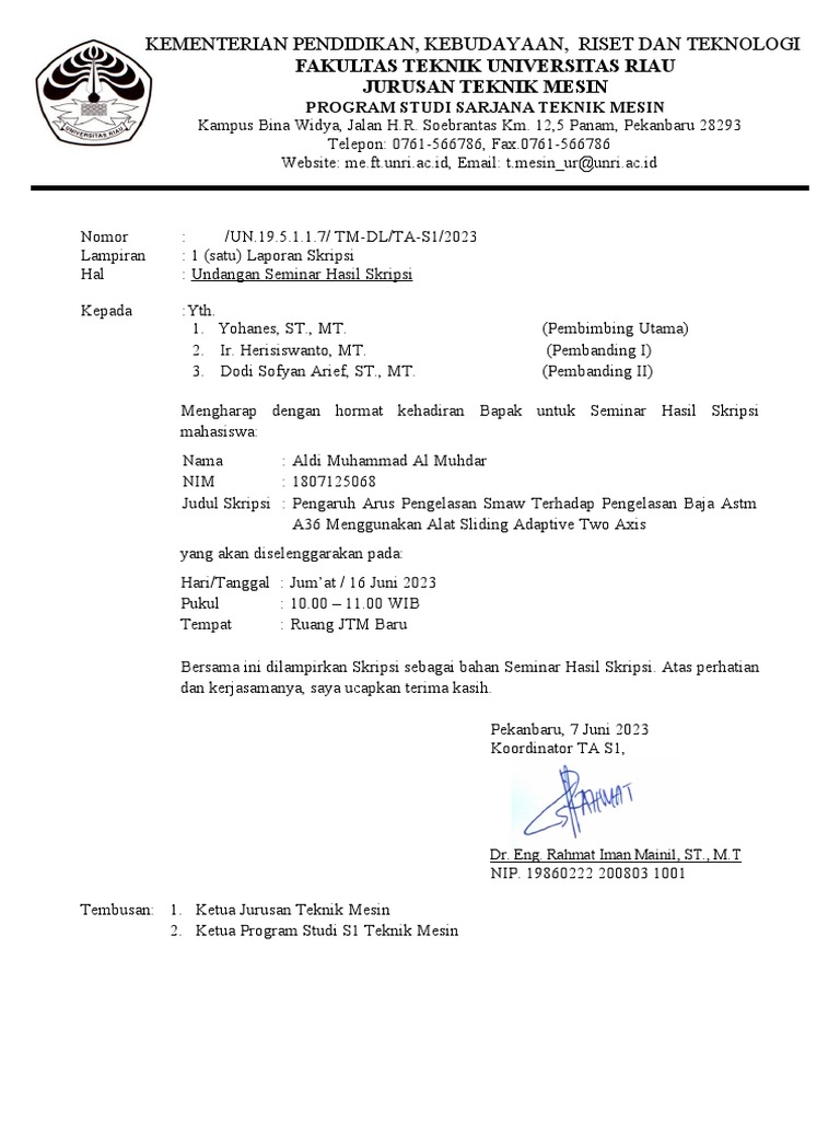 Contoh Undangan Semhas | PDF