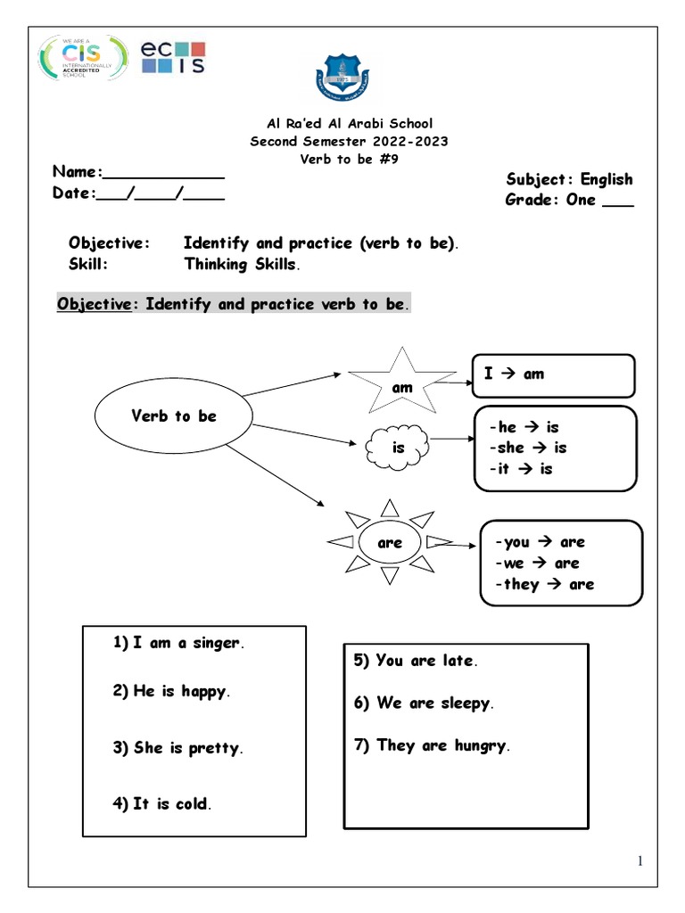 Verb to Be Practice for Grade One | PDF | Language Families | Morphology