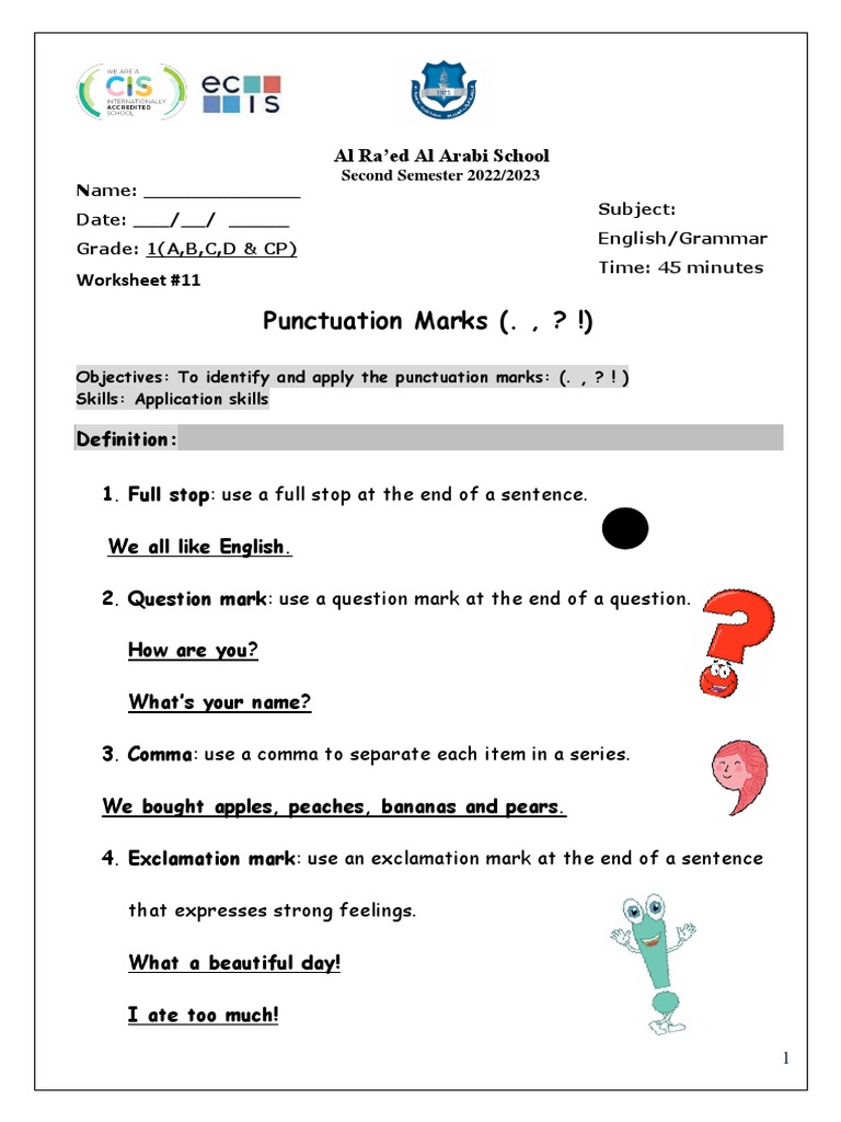Punctuation Marks WS#11 | PDF