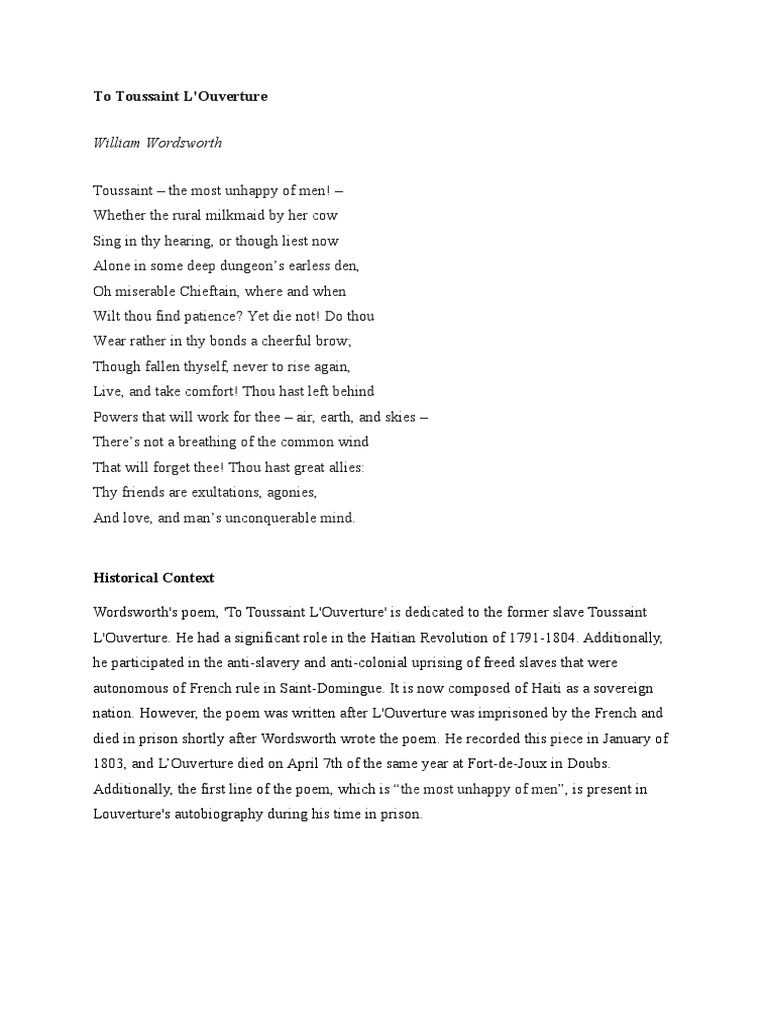 To Toussaint L'Ouverture | PDF | Slavery